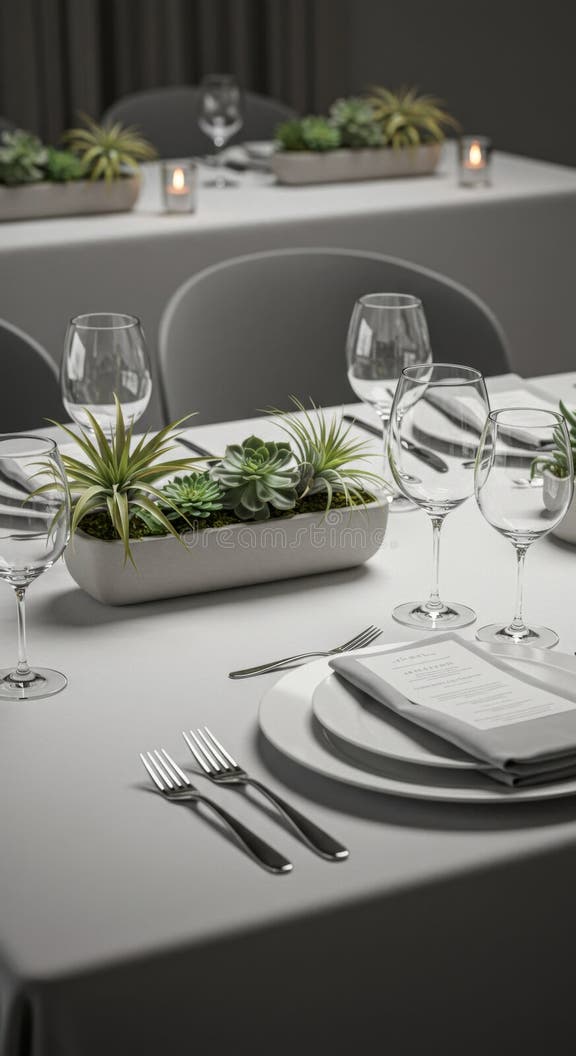 Modern Minimalist Table Setting with Succulents Stock Illustration ...