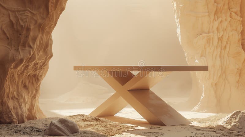 Modern Minimalist Table with X-shaped Base Mockup in Sand Rocky ...