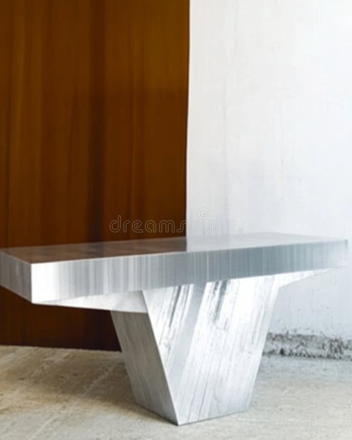 Sleek Modern Metallic Table with Geometric Base Stock Photo - Image of ...