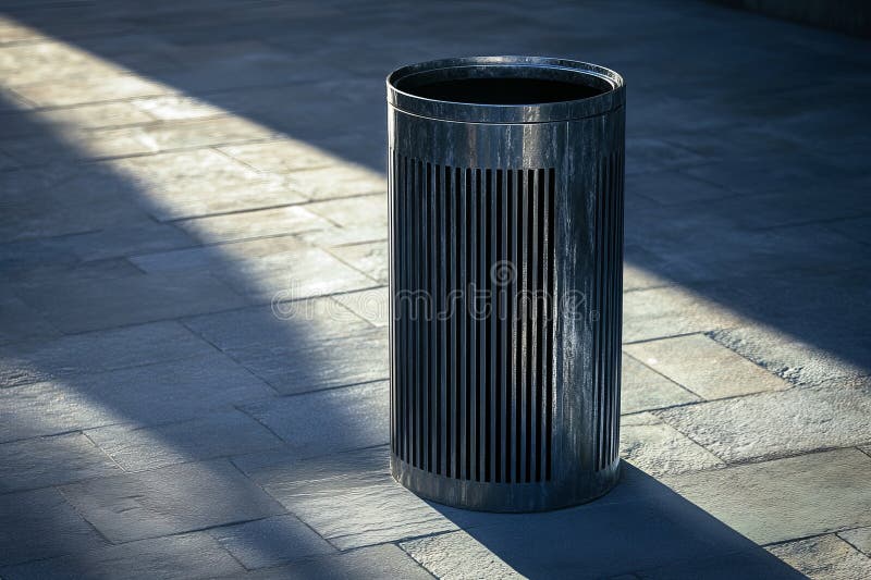 Modern Minimalist Trash Can on Stone Pavement with Soft Shadows Stock ...