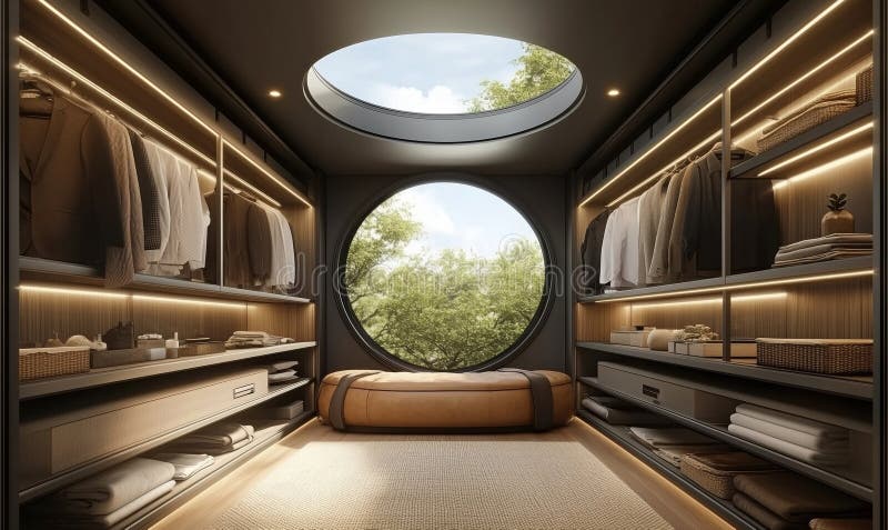 Modern Minimalist Wardrobe Design with Circular Window and Natural ...