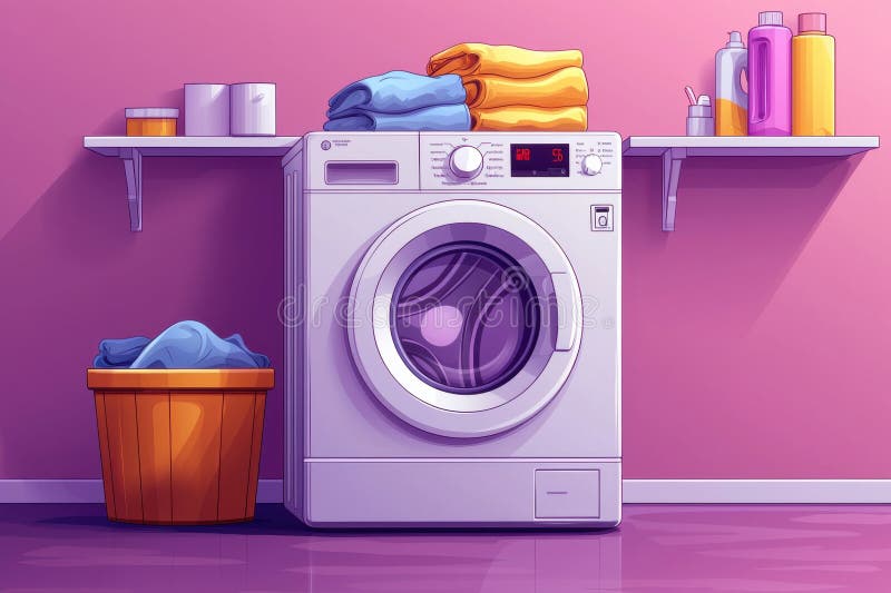 Modern Minimalist Washing Machine Design Against a Vibrant Violet ...