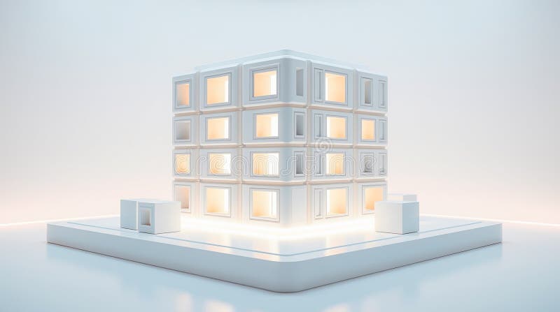 Modern Minimalist White Architecture Model with Glowing Windows ...