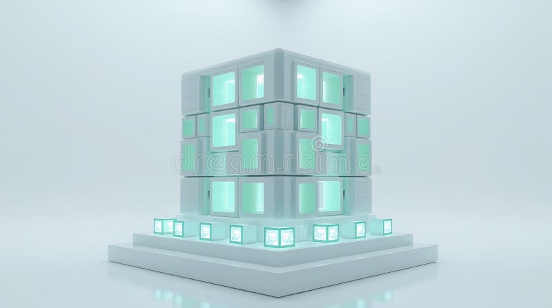 Modern Minimalist White Architecture Model with Glowing Windows ...