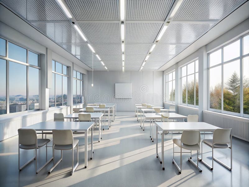 Modern Minimalist White Classroom Design a 3D Render of a Quiet Study ...