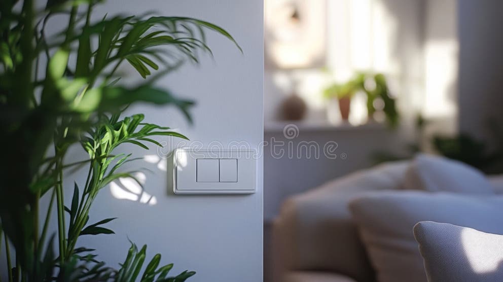 Modern Minimalist White Light Switch in Bright Living Room Stock ...