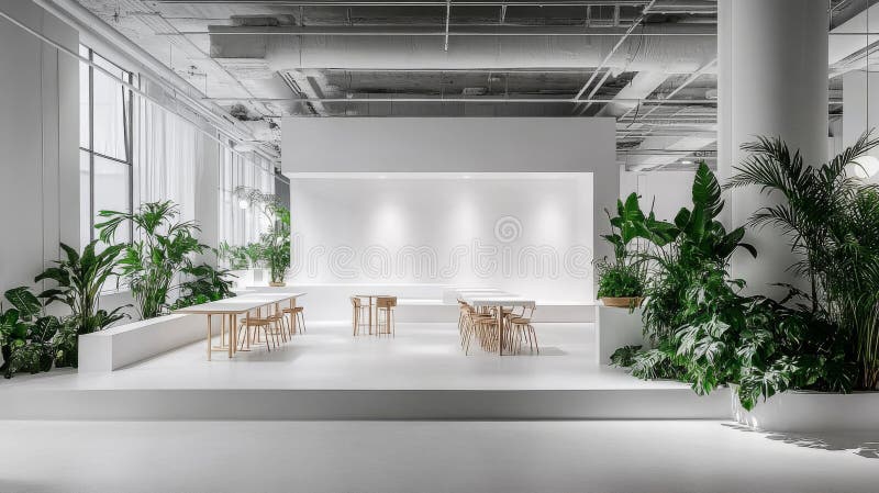 Modern Minimalist White Office Interior with Green Plants Stock ...