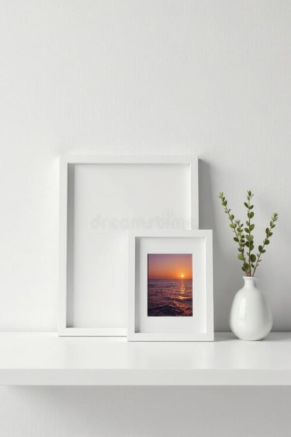 Modern Minimalist White Photo Frames on a White Shelf, Display ...