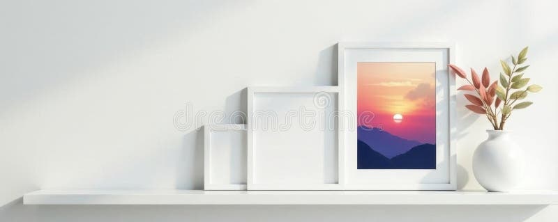 Modern Minimalist White Photo Frames on Shelf, Neat, Display Stock ...