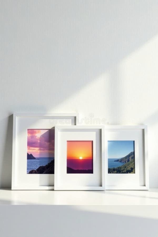 Modern Minimalist White Photo Frames on a White Shelf, Frames, Wall ...