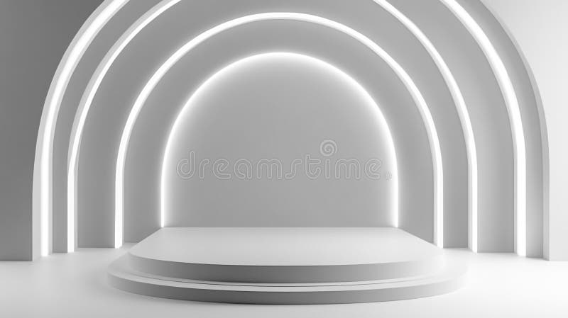 Modern Minimalist White Stage with Archways and Subtle Lighting for ...