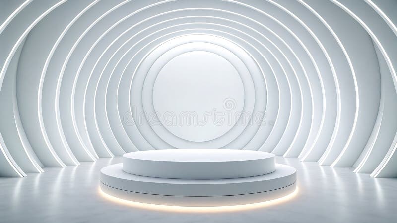 Modern Minimalist White Stage with Concentric Circular Architectural ...