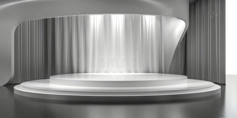 Modern Minimalist White Stage with Curved Backdrop and Curtains Stock ...