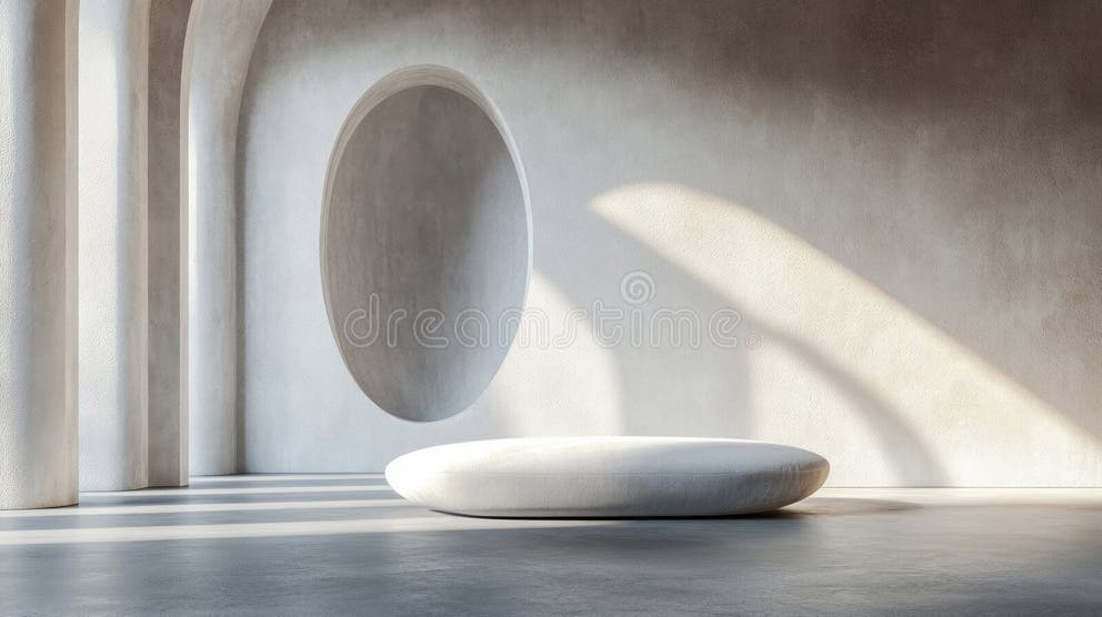Modern Minimalist White Stone Interior with Oval Niche and Platform ...