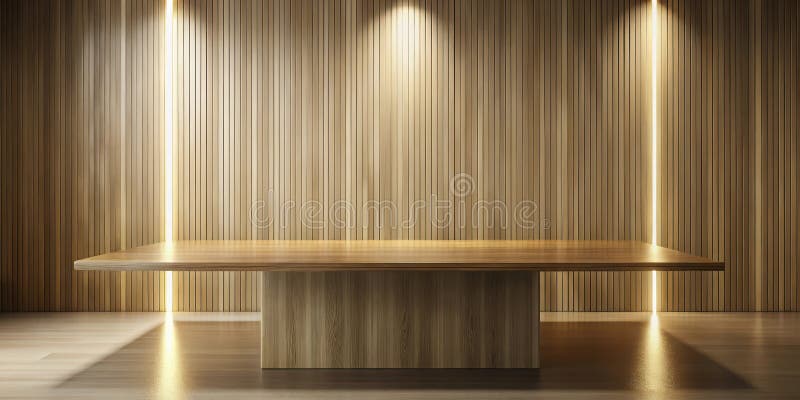 Modern Minimalist Wooden Table Display Against a Slatted Wall with ...