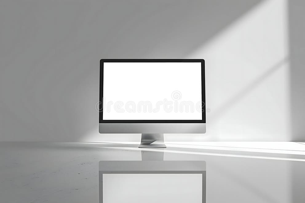 Modern Minimalist Workspace: Sleek Computer on Reflective Desk Stock ...