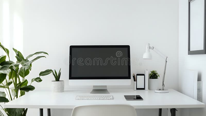 Modern Minimalist Workspace with an Uncluttered Desk Design and Efficient Tech Setup for ...