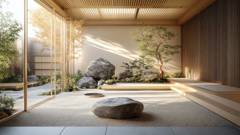 Modern Minimalist Zen Garden Design with Natural Light Stock ...