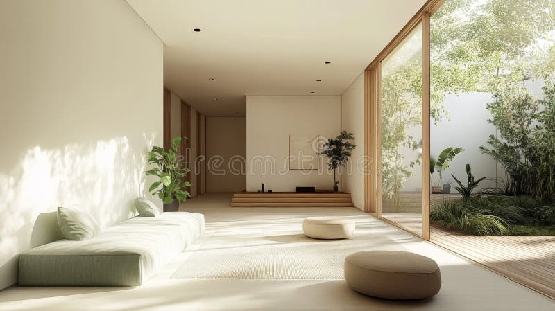 Modern Minimalist Zen Room Design with Natural Light Stock Illustration ...