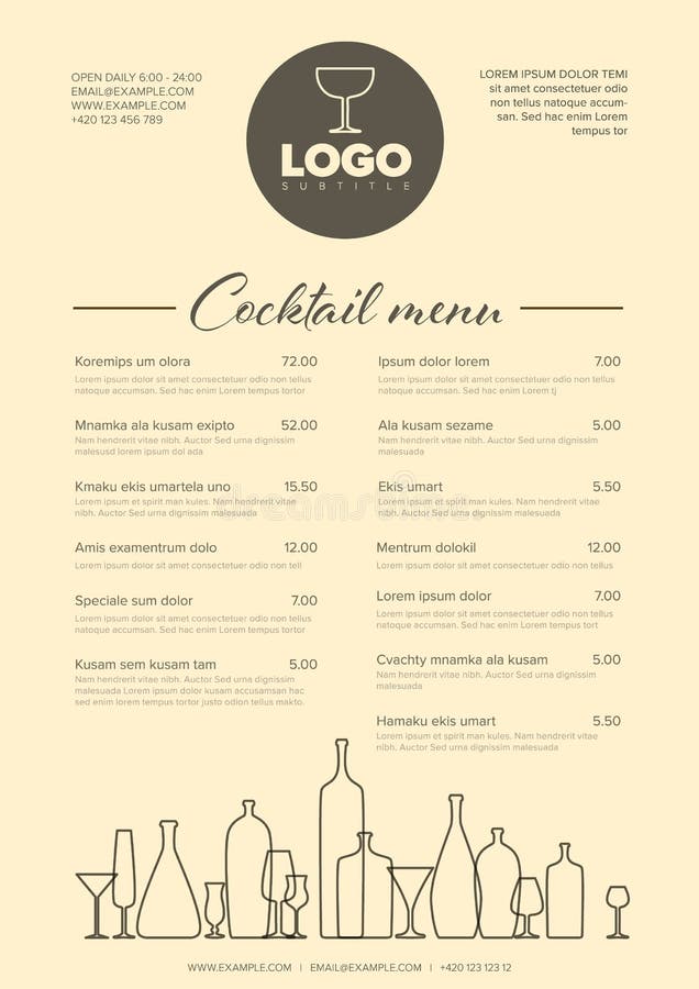 Modern Minimalistic Cocktail Menu Template Stock Vector - Illustration ...