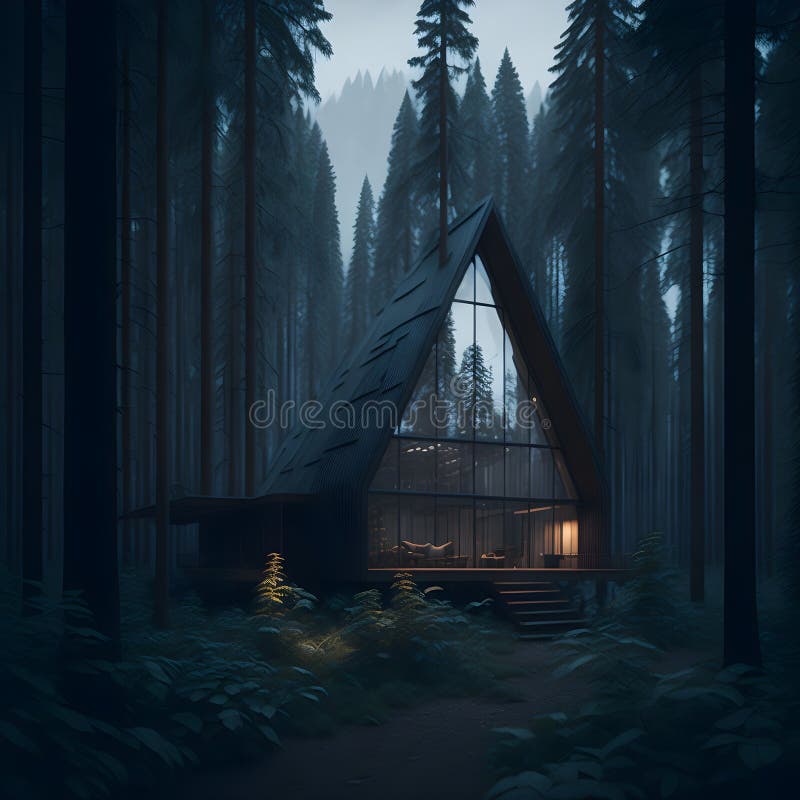 Modern Minimalistic Construction Cabin with Big Glass Windows with ...