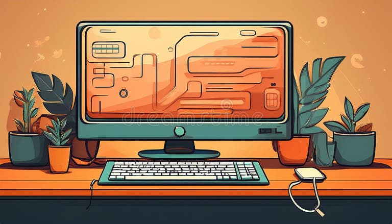 A Modern, Minimalistic 2D Vector Design Featuring a Computer and ...