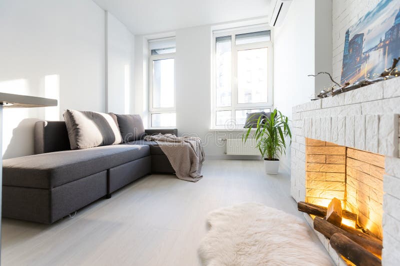 Modern Minimalistic Dark Gray Loft Style Studio Apartment Interior ...