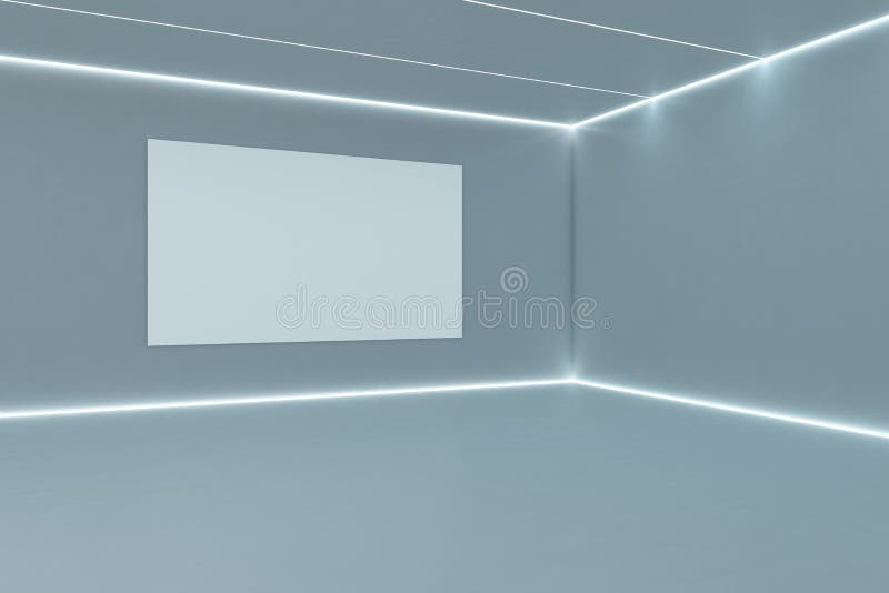 Modern Minimalistic Gallery Interior with Empty White Mock Up Banner on Wall. Museum and ...