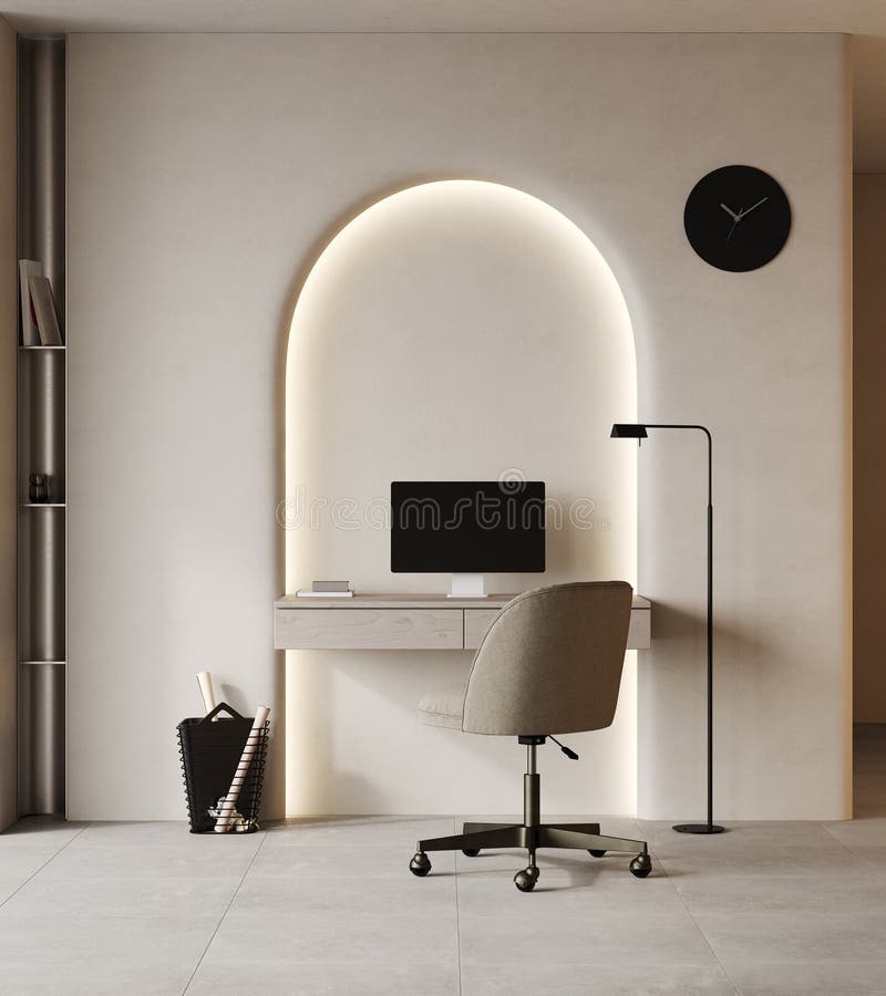 Modern Minimalistic Home Office Workplace with PC and Cozy Chair, 3d ...