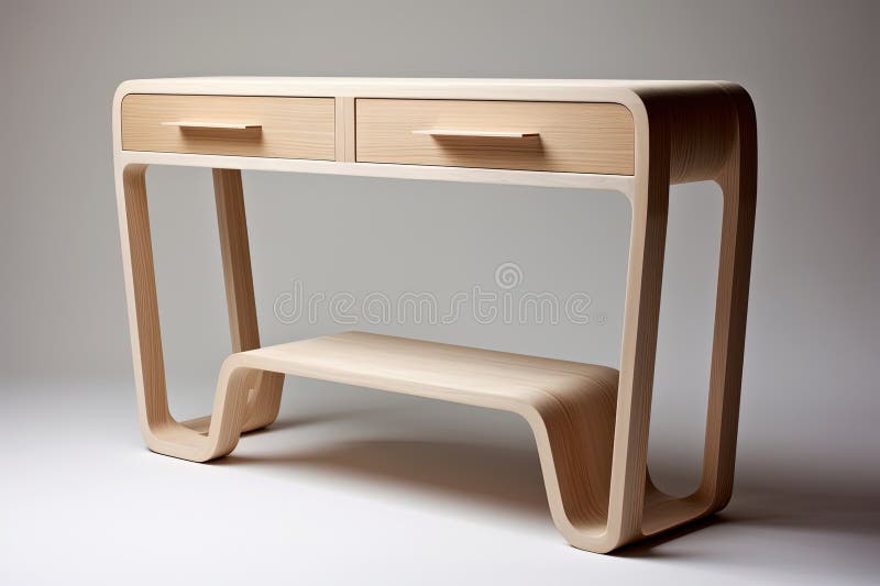 A Modern Minimalistic Light Wooden Console Table with White Background ...