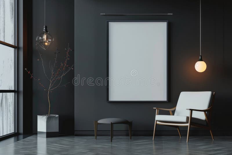 Modern Minimalistic Living Room with Blank Frame and Indoor Plant Stock ...