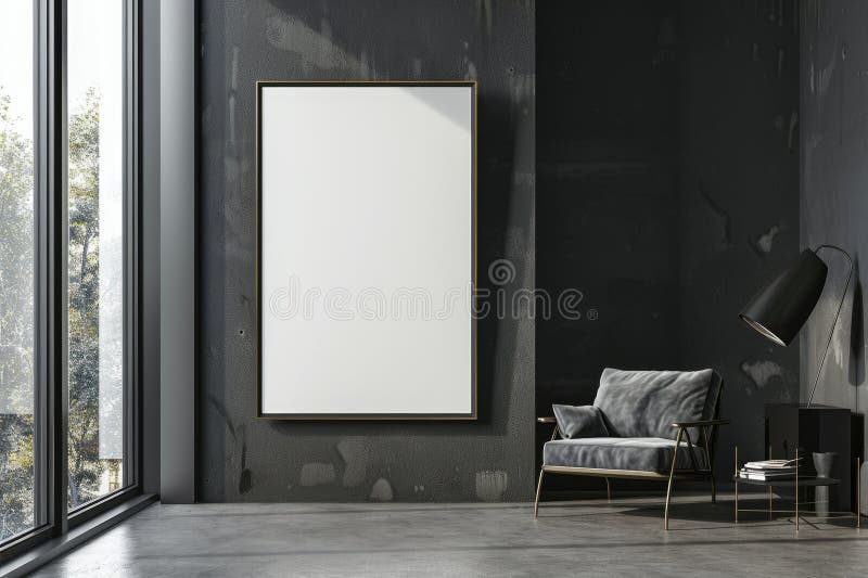 Modern Minimalistic Living Room with Blank Frame and Indoor Plant Stock ...