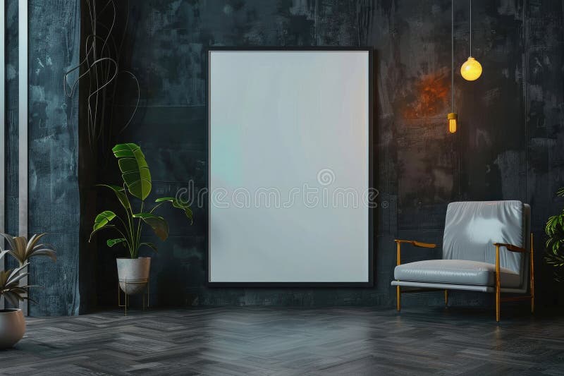 Modern Minimalistic Living Room with Blank Frame and Indoor Plant Stock ...