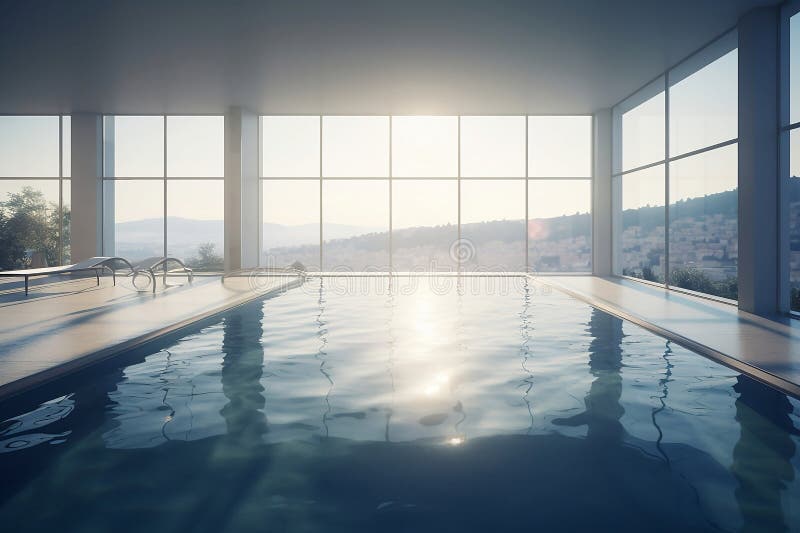 Modern Minimalistic Luxury Swimming Pool with Large Windows Stock ...