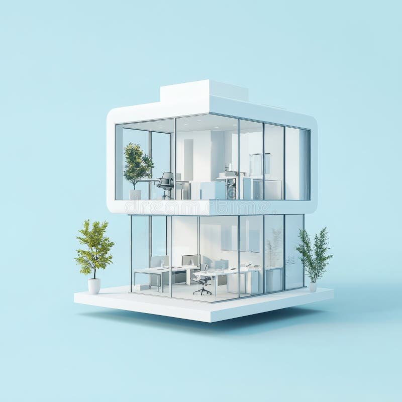 A Modern, Minimalistic Office Building with Glass Walls and Greenery ...