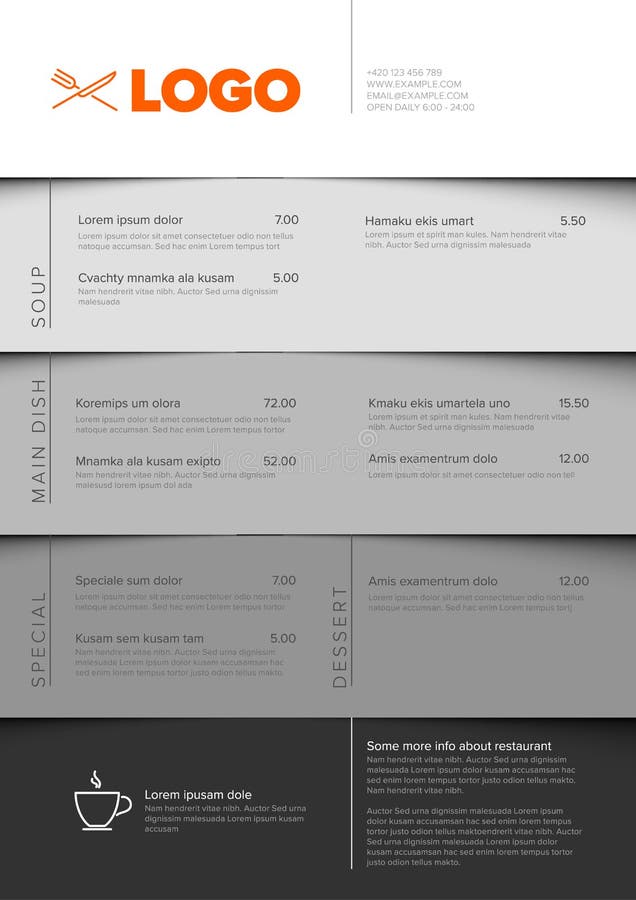 Modern Minimalistic Restaurant Menu Template Stock Vector ...