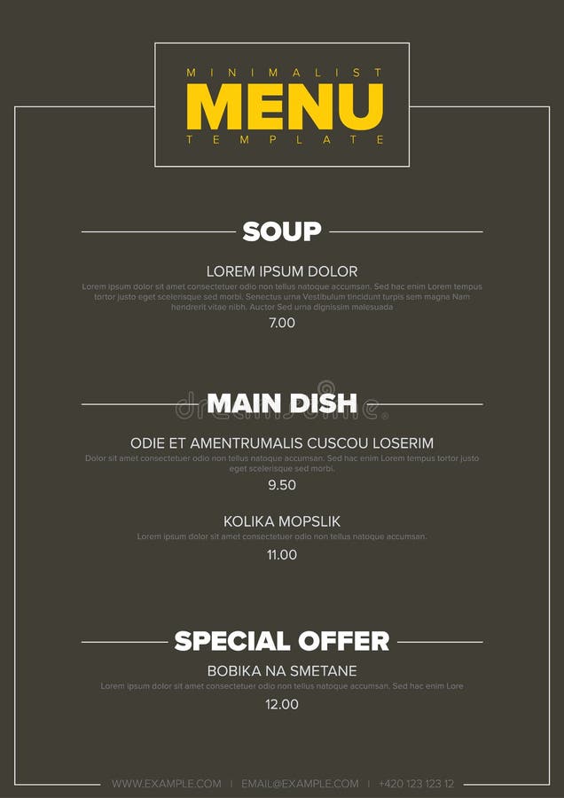 Modern Minimalistic Restaurant Menu Template Stock Vector ...