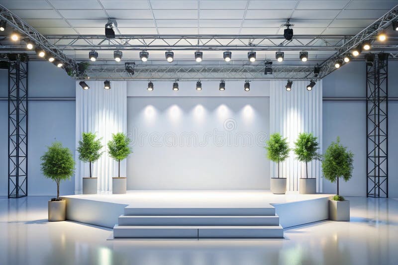 Modern Minimalistic Stage with Soft Overhead Lighting, White Backdrop ...