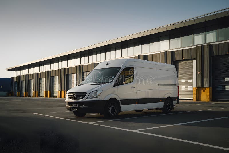 Modern Minivan Ready for Loading at Logistics Park Near Warehouse Stock ...