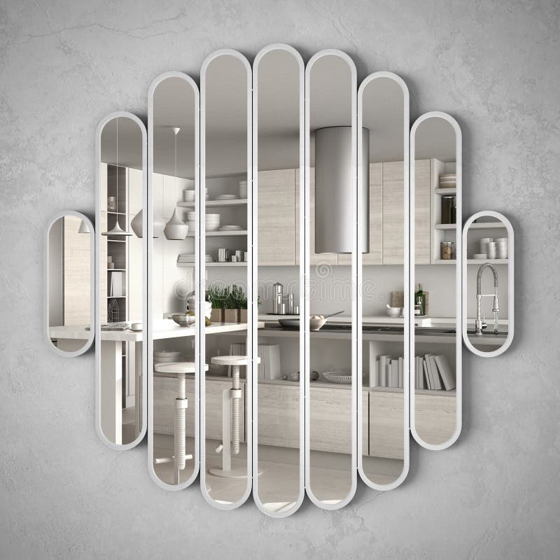 Modern Mirror Hanging on the Wall Reflecting Interior Design Scene ...