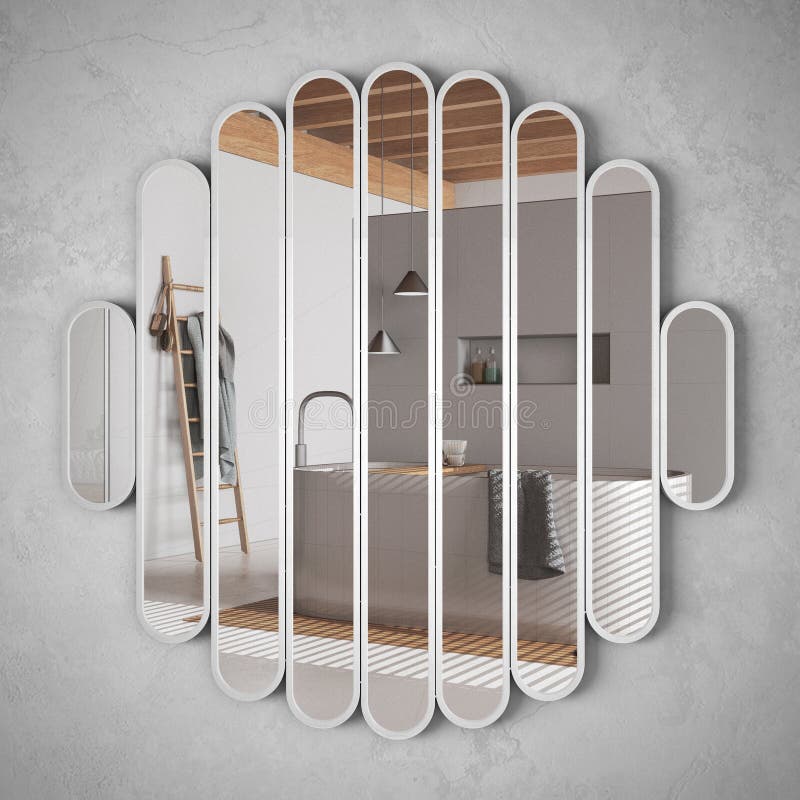 Modern Mirror Hanging on the Wall Reflecting Interior Design Scene ...
