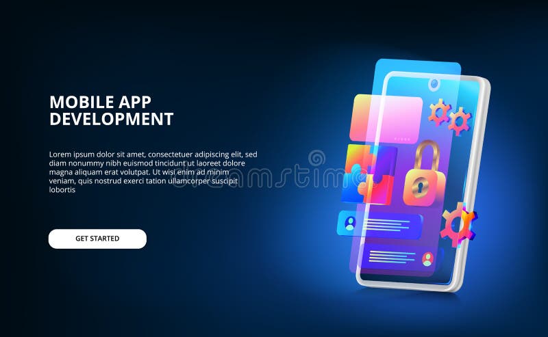 Modern Mobile App Development with Screen Ui Design, Padlock, and Gear ...