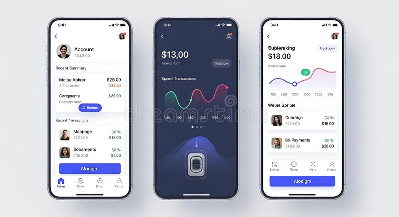 Modern Mobile Banking App UI Design Mockup Stock Illustration ...