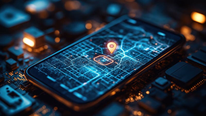 Modern Mobile Device Displays Urban Digital Map with Highlighted Area ...