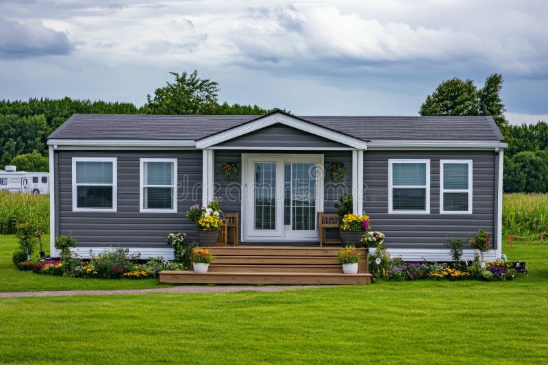 A Modern Mobile Home with Gray-colored Vinyl Siding. Generative AI ...