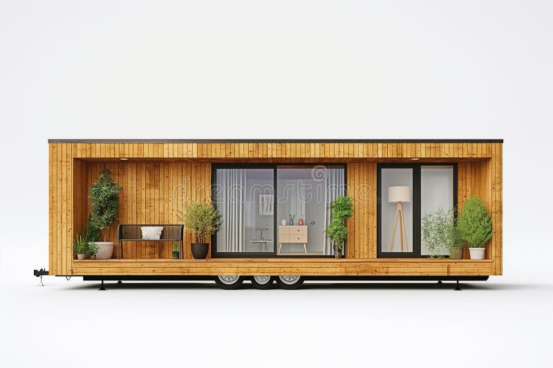 Modern Mobile Home on Wheels Parked in Studio Setting Stock Photo ...