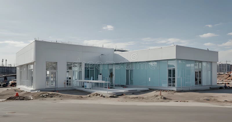 A Modern Mobile Office Building with a Crisp White and Pastel Blue ...