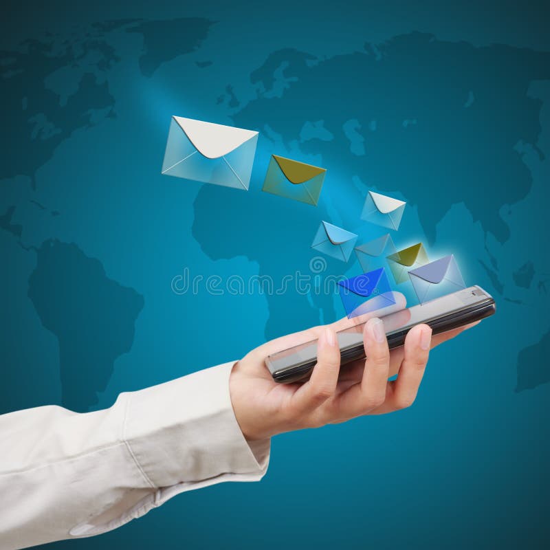 Email Being Sent by a Wireless Device Stock Photo - Image of email ...