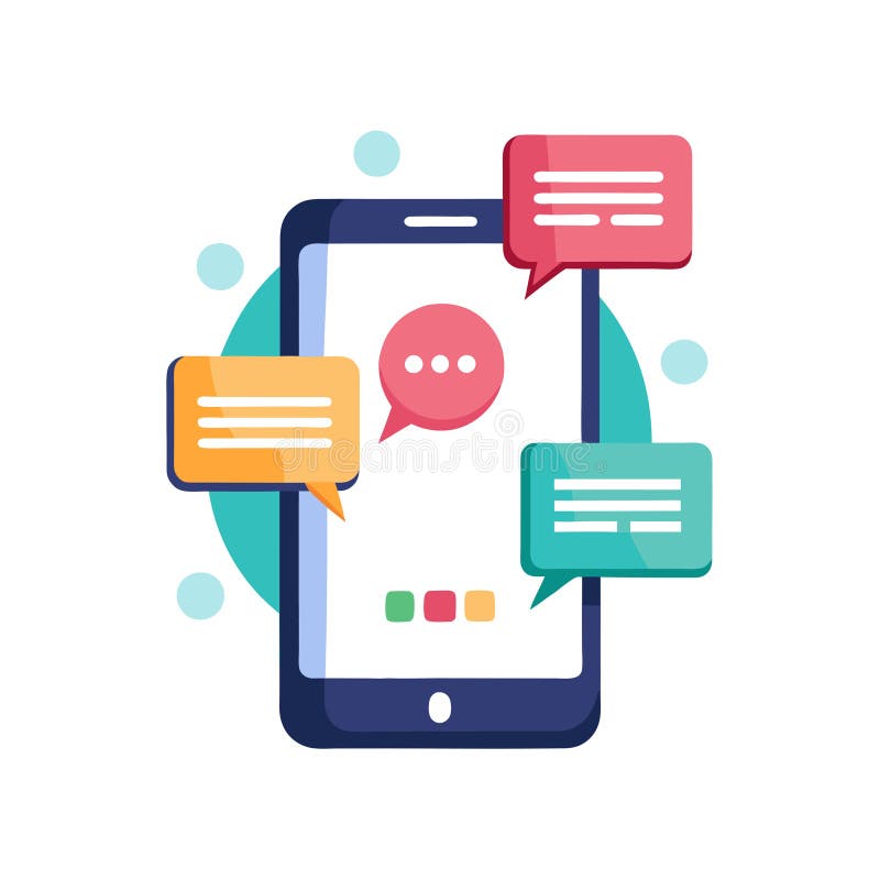 Modern Mobile Phone Chat App Illustration with Colorful Message Bubbles ...