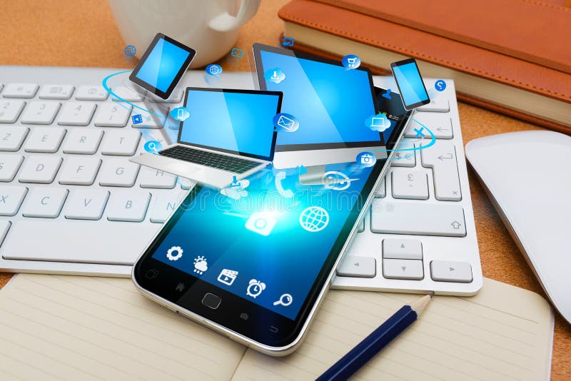 Modern Mobile Phone Connecting Tech Devices Stock Illustration ...